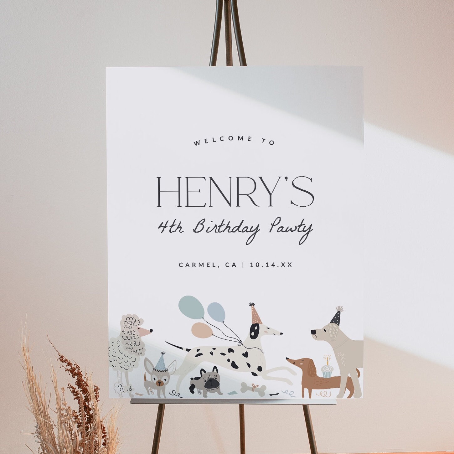 Dog Birthday Welcome Sign Puppy Party Sign Modern Dog Party Dog Pawty ...