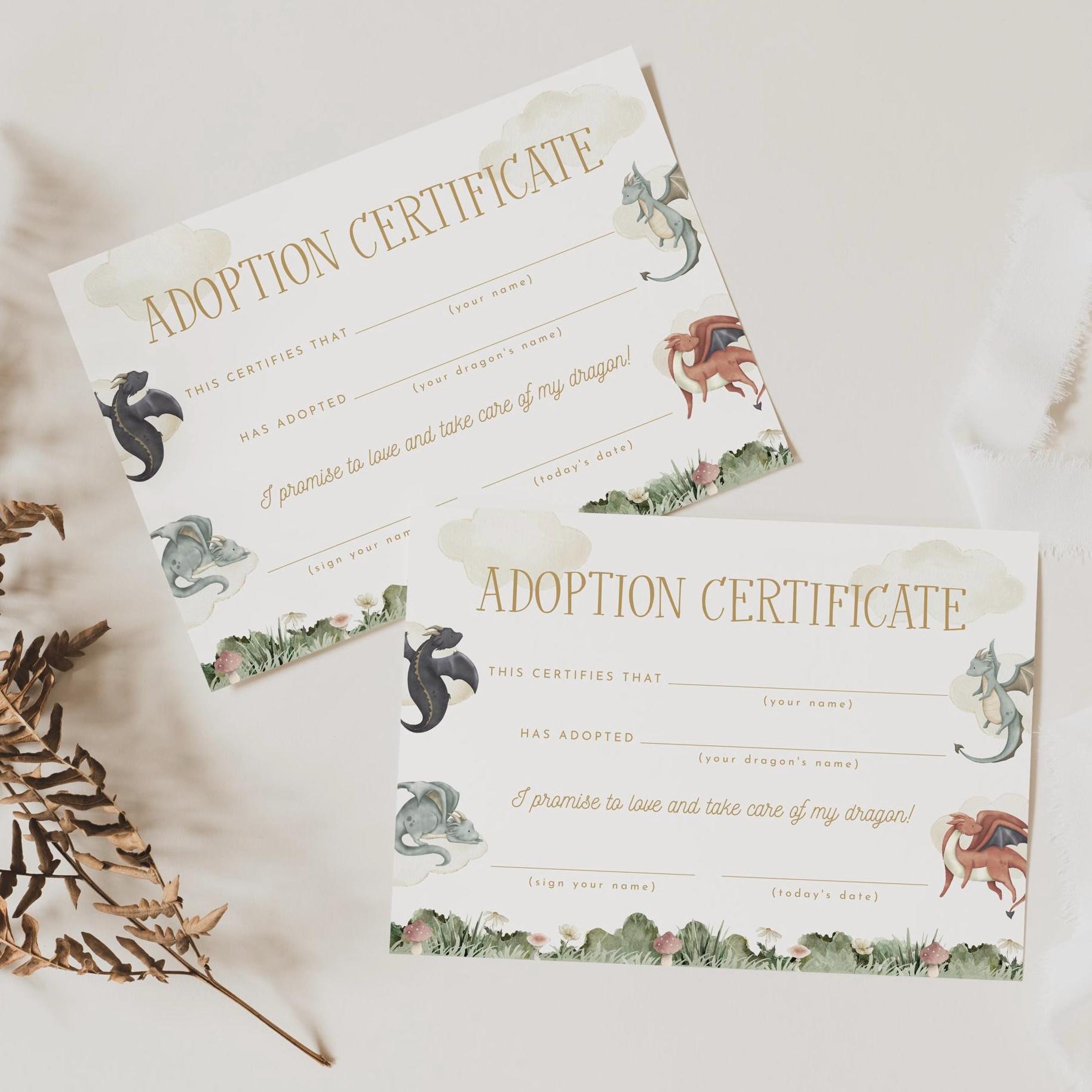 Adopt a Dragon Sign Editable Dragon Adoption Certificate Fairy Dragons ...