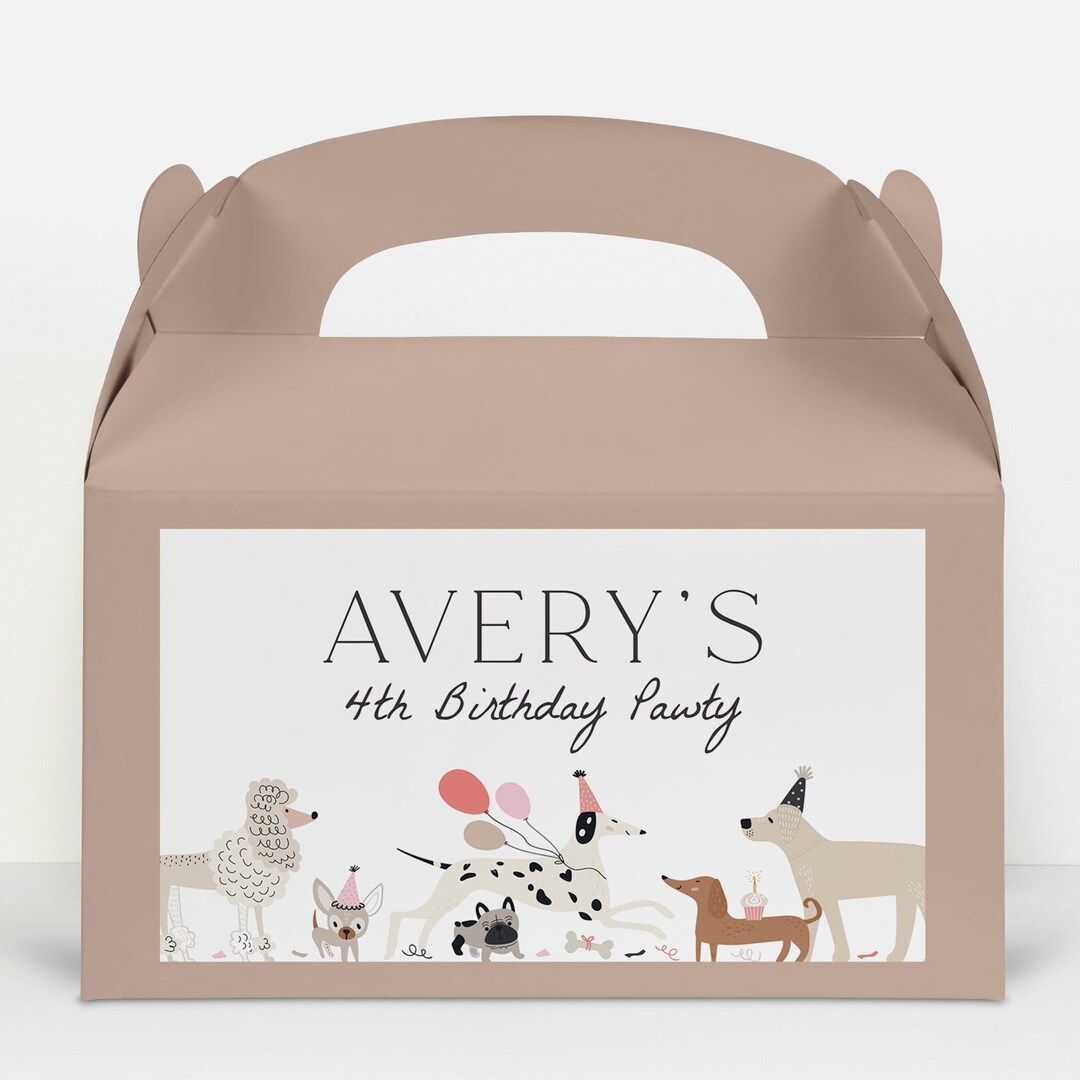 Editable Dog Gable Box Label Template Puppy Party Favor Box Modern Dog ...