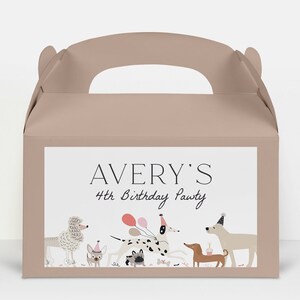 Editable Dog Gable Box Label Template Puppy Party Favor Box Modern Dog ...