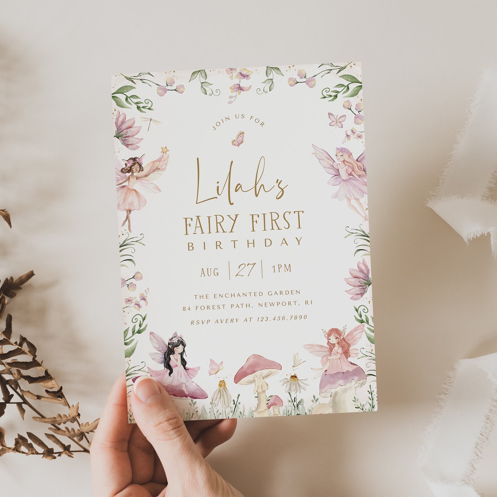 Fairy First Birthday Invitation Fairy Birthday Party Mushroom Garden ...