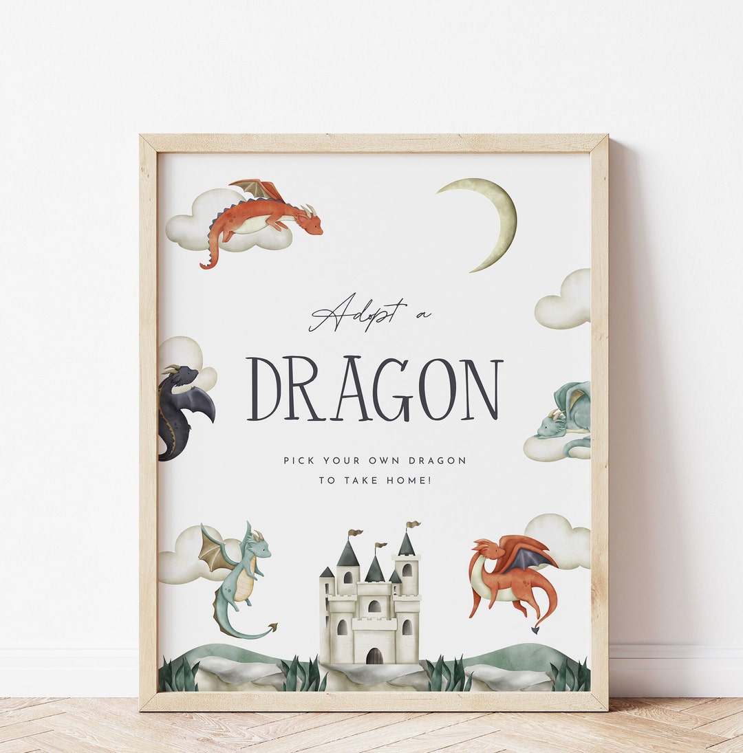 Adopt a Dragon Sign, Magical Adventure Birthday, Modern Dragon Birthday ...