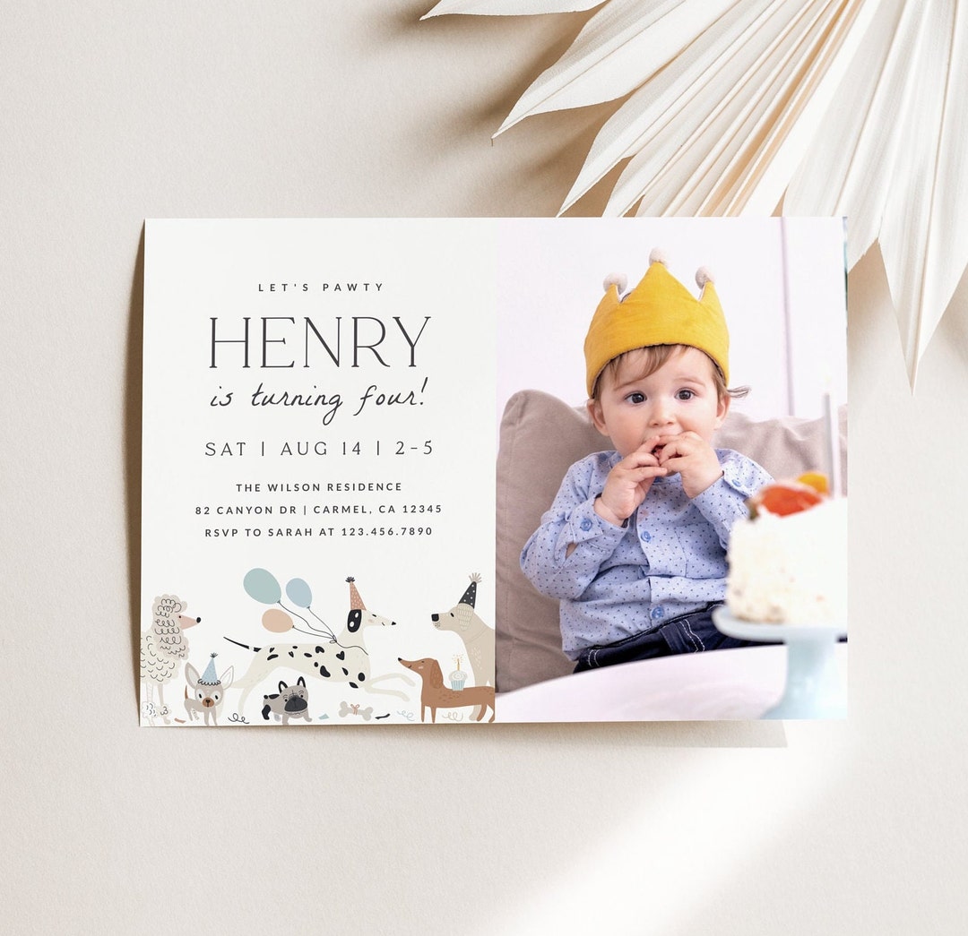 Dog Birthday Photo Invitation Puppy Party Invite Modern Dog Invitation ...