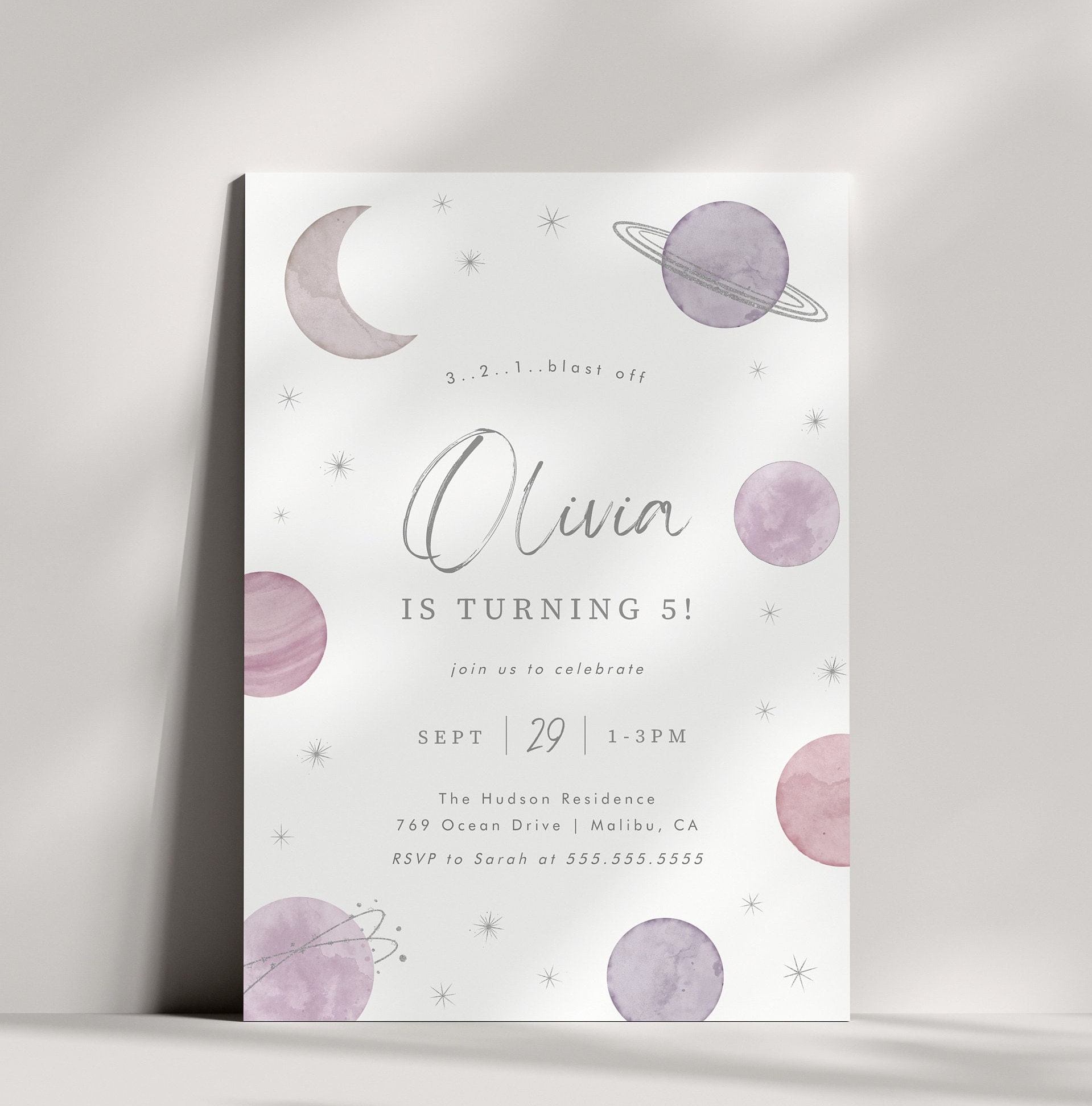 Editable Space Birthday Invitation Galaxy Blast off Astronaut Rocket ...