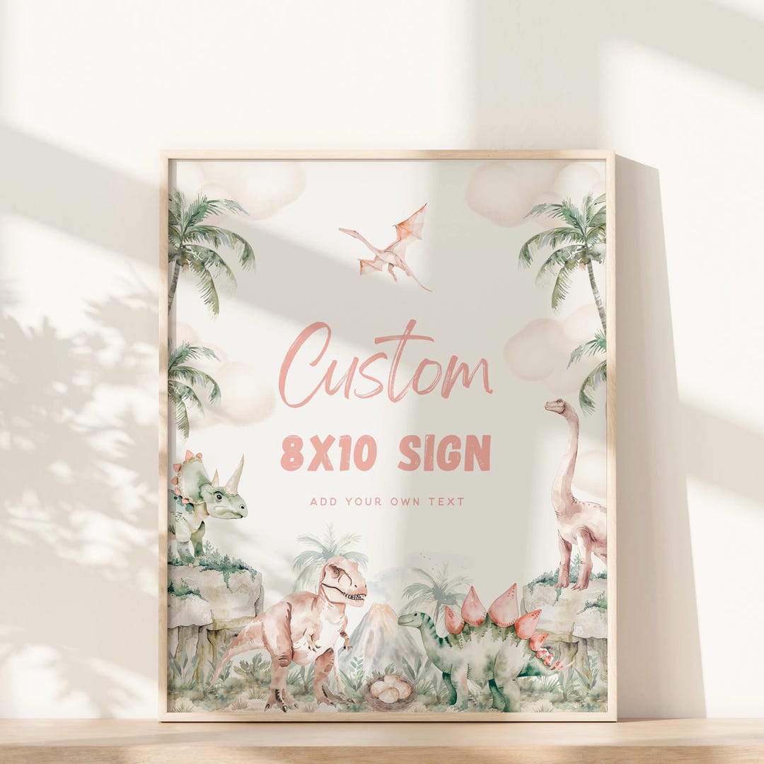 Dinosaur Birthday Sign Template Customizable Dino Sign Editable Pink ...