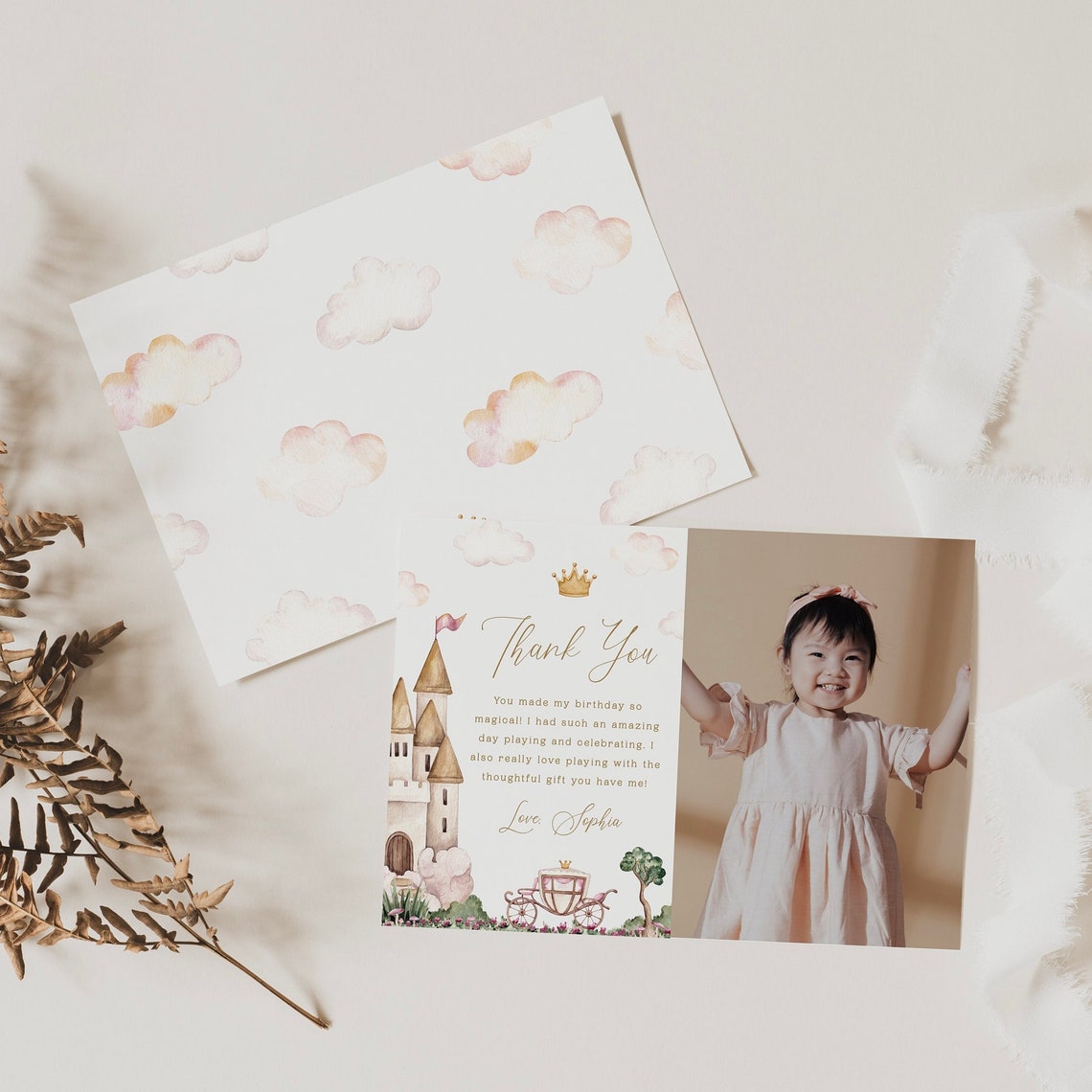 Princess Thank You Card Template Magical Fairy Tale Party Magic Castle ...