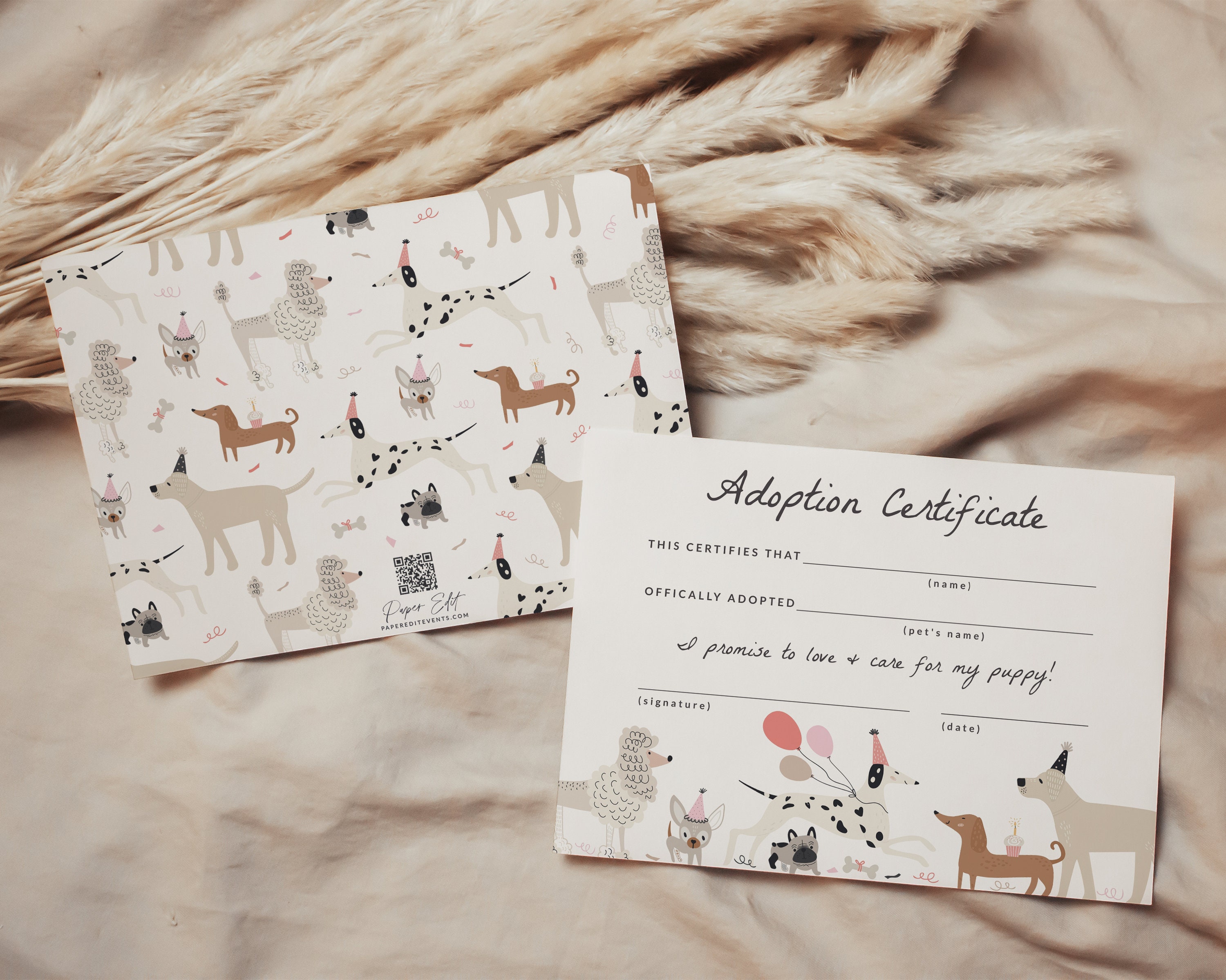 Dog Adoption Certificate, Adopt a Puppy Form, Puppy Pawty Birthday ...