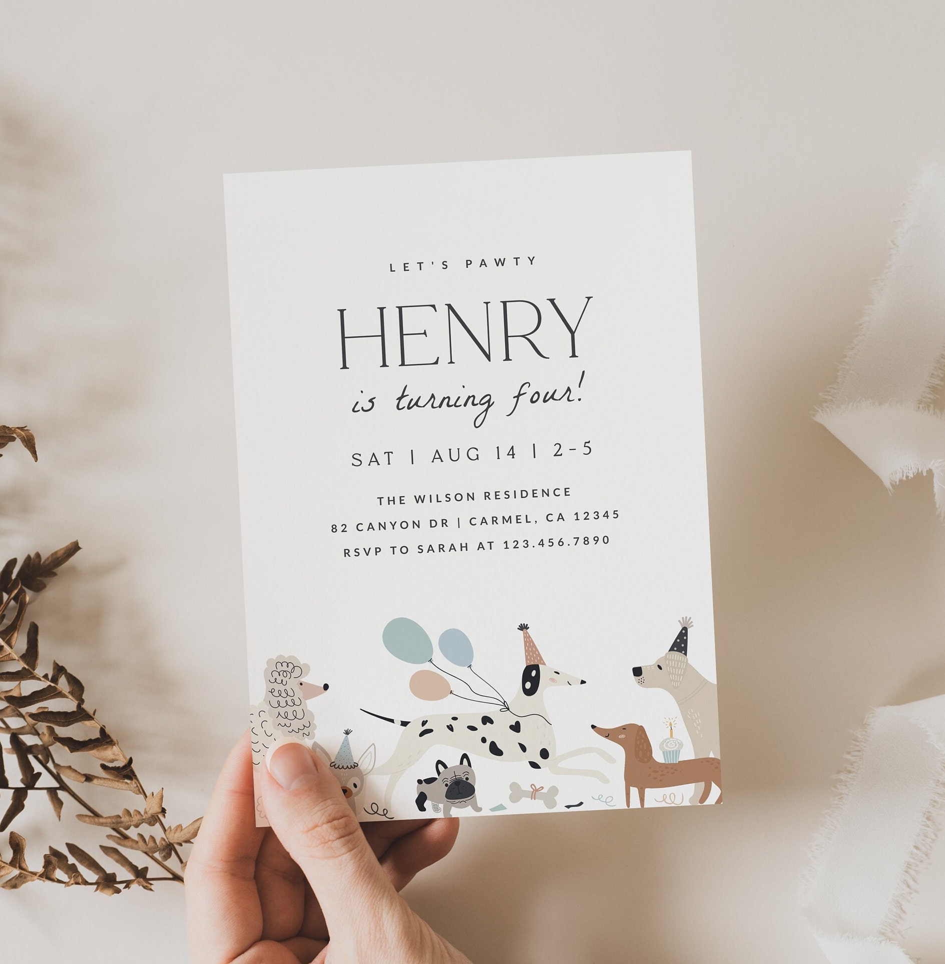 Puppy Birthday Invitation Dog Party Invite Modern Dog Invitation Dog ...