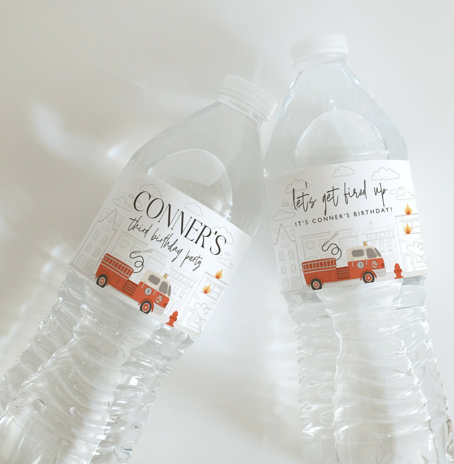 Firetruck Water Bottle Label Editable Firefighter Birthday Party Bottle ...