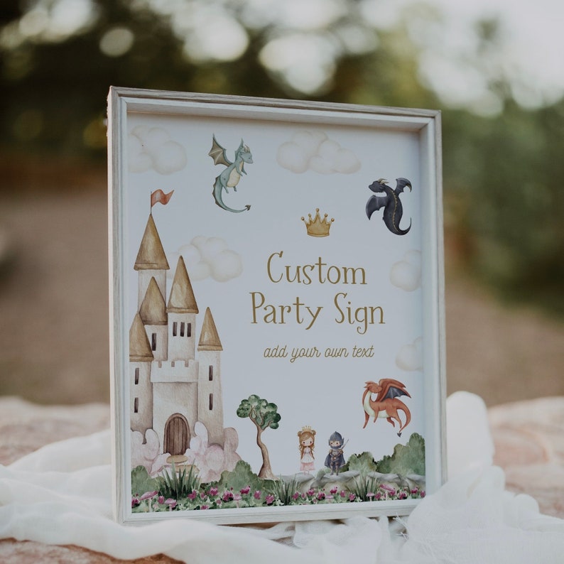 Princess and Dragons Customizable Sign Princess Birthday Party Fairy ...
