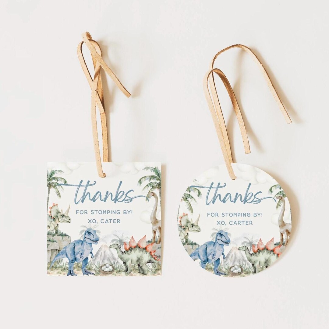 Dinosaur Tag Dino Birthday Sticker Editable Blue Dino Treat Tag Boy ...