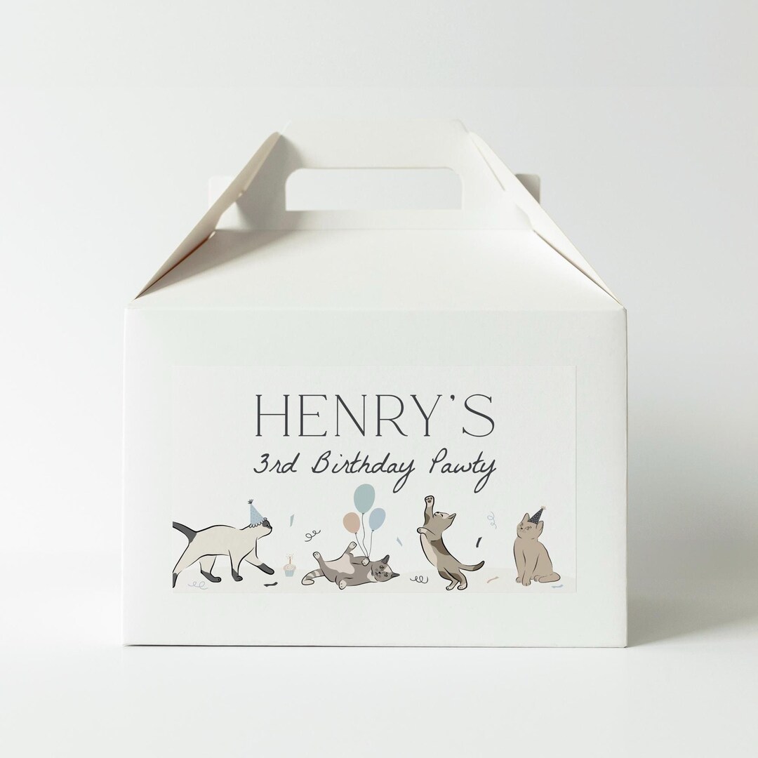Editable Cat Gable Box Label Template Kitty Party Favor Box Modern Cat ...