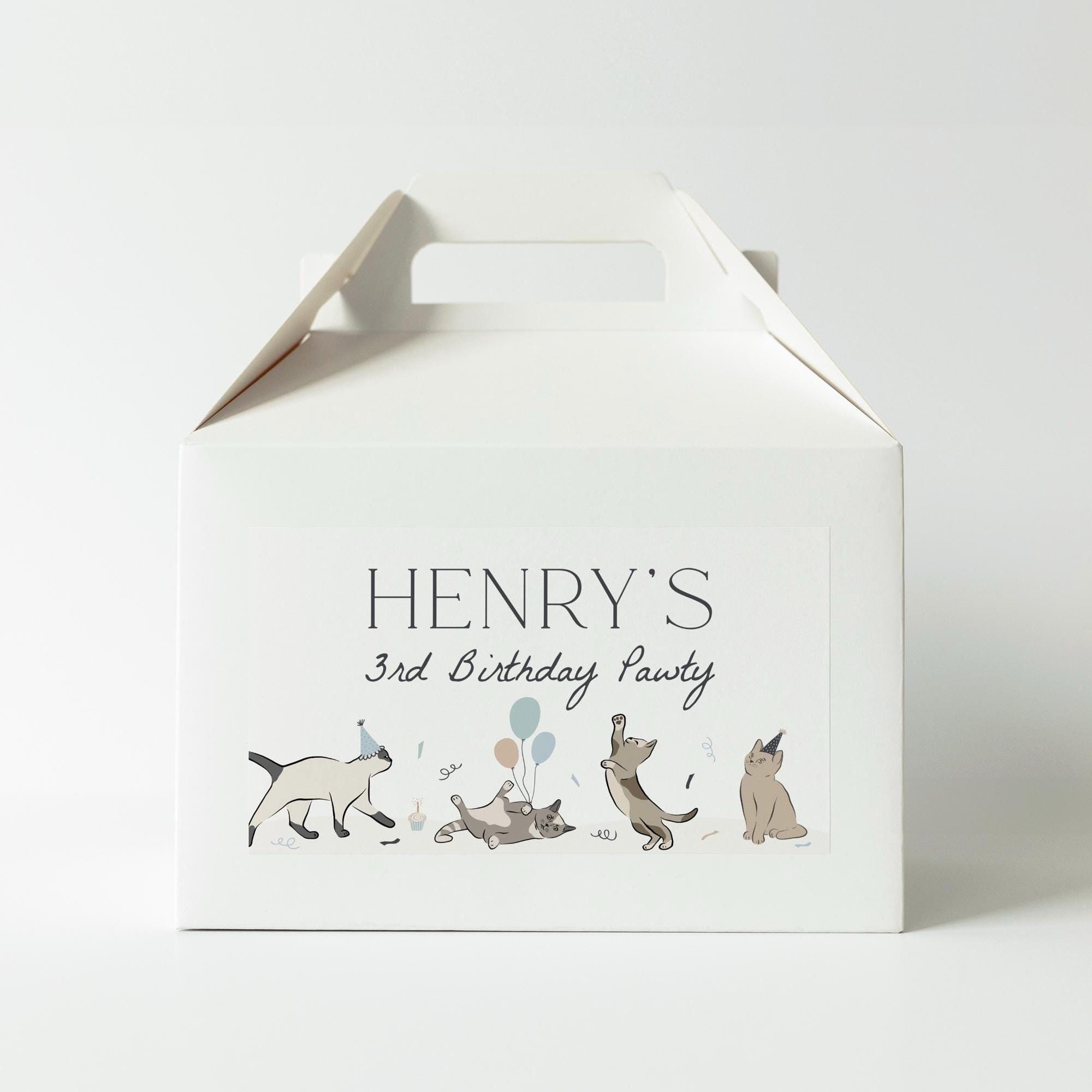 Editable Cat Gable Box Label Template Kitty Party Favor Box Modern Cat ...