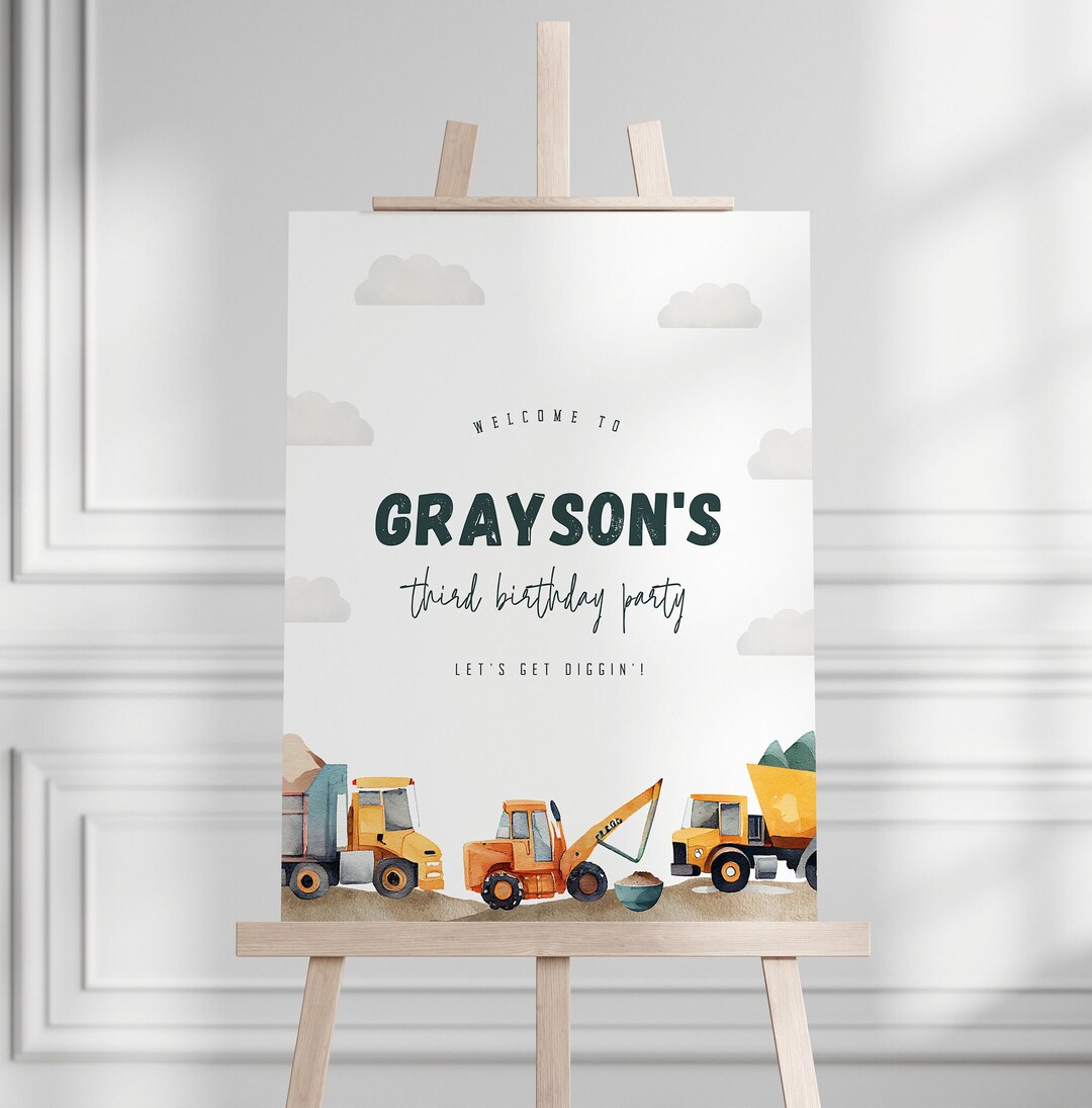 Construction Birthday Party Welcome Sign, Diggin' It Sign, Construction ...