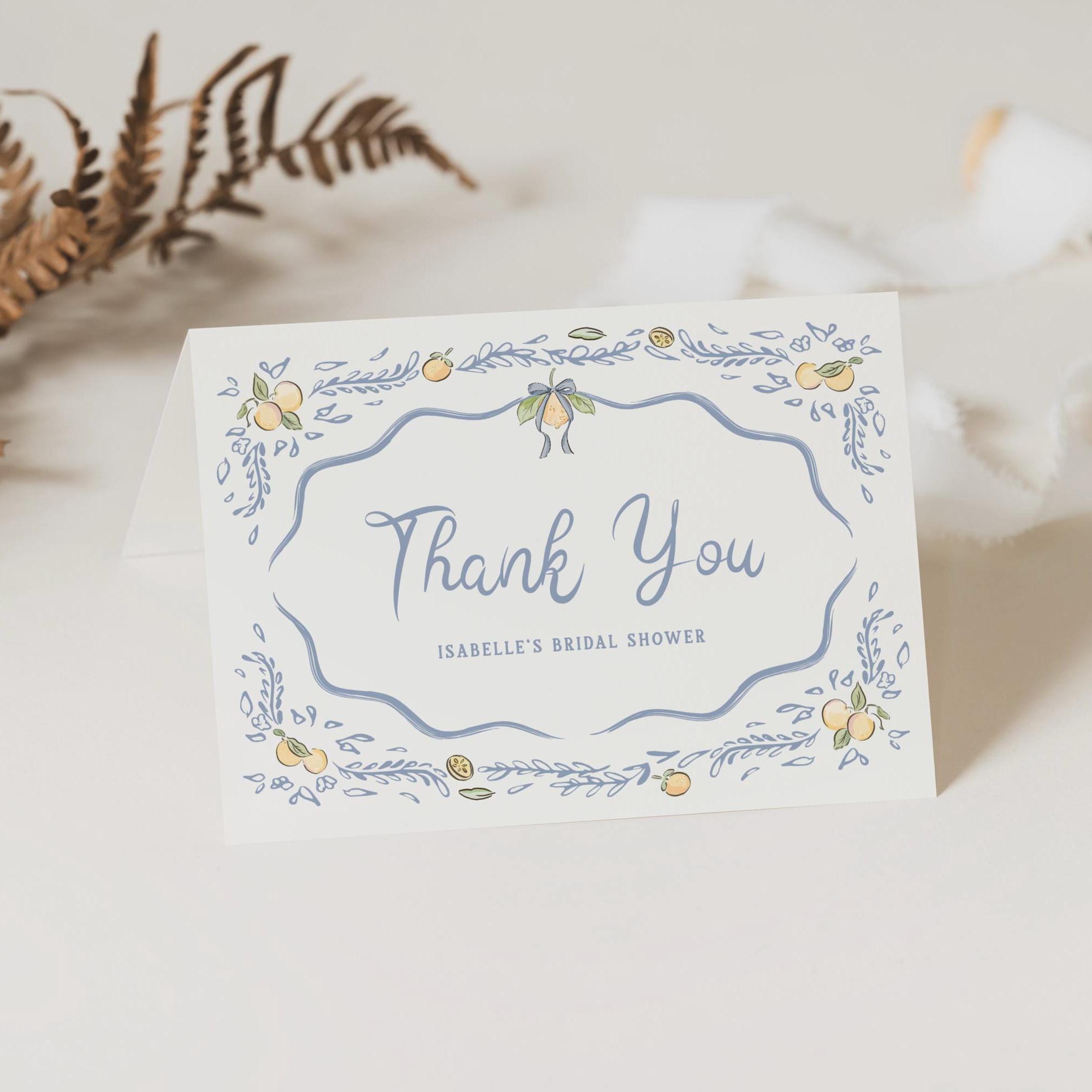 Lemon Thank You Card Template Blue Yellow Italian Summer Thank You Card ...