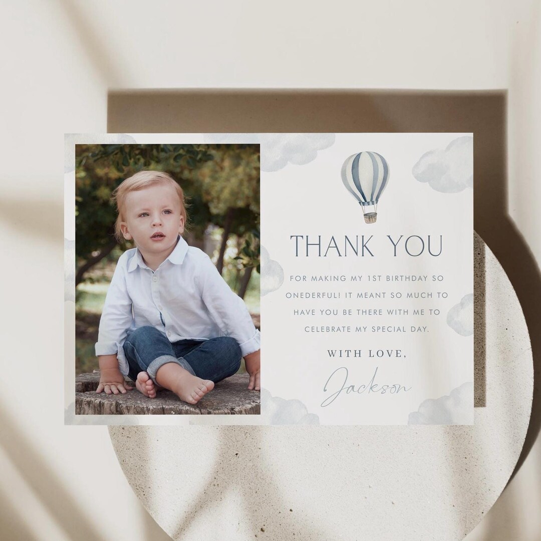 Hot Air Balloon Thank You Card Editable Onederful Photo Thank You Card ...