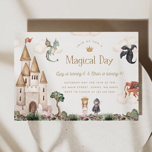 Princess and Dragons Birthday Invitation Magical Castle Birthday Invite ...