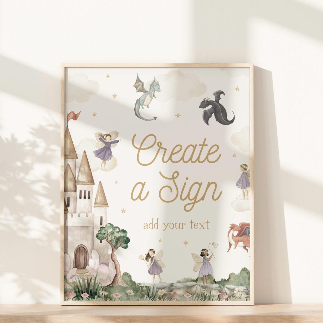 Fairies and Dragons Custom Sign Fairy Birthday Dragon Fairy Tale Party ...