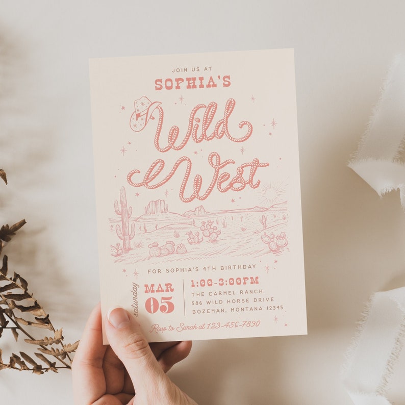 Wild West Invitation Cowgirl Birthday Invite Rodeo Retro Western Cowboy ...