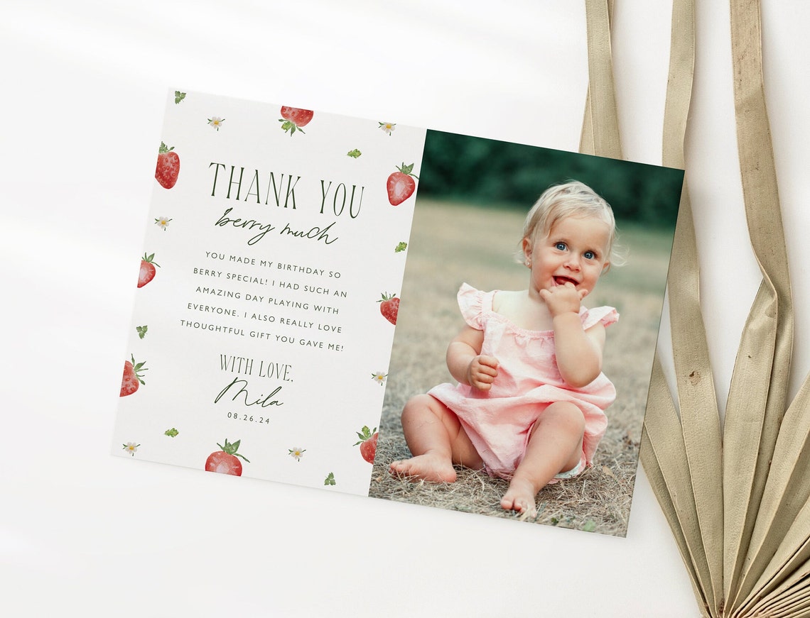 Berry First Birthday Thank You Card Photo Thank You Card - Etsy