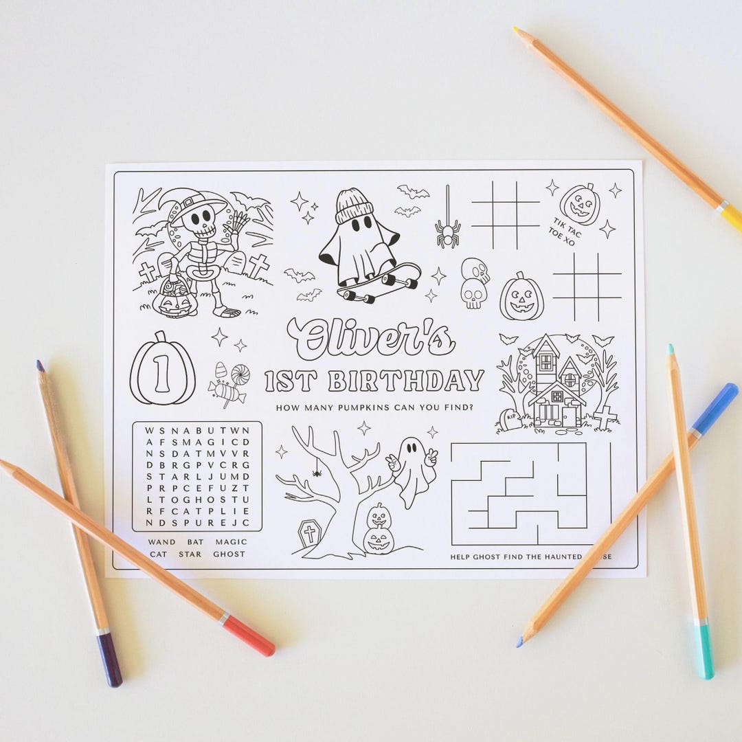 Halloween Coloring Activity Worksheet Ghost Coloring Page Retro One ...