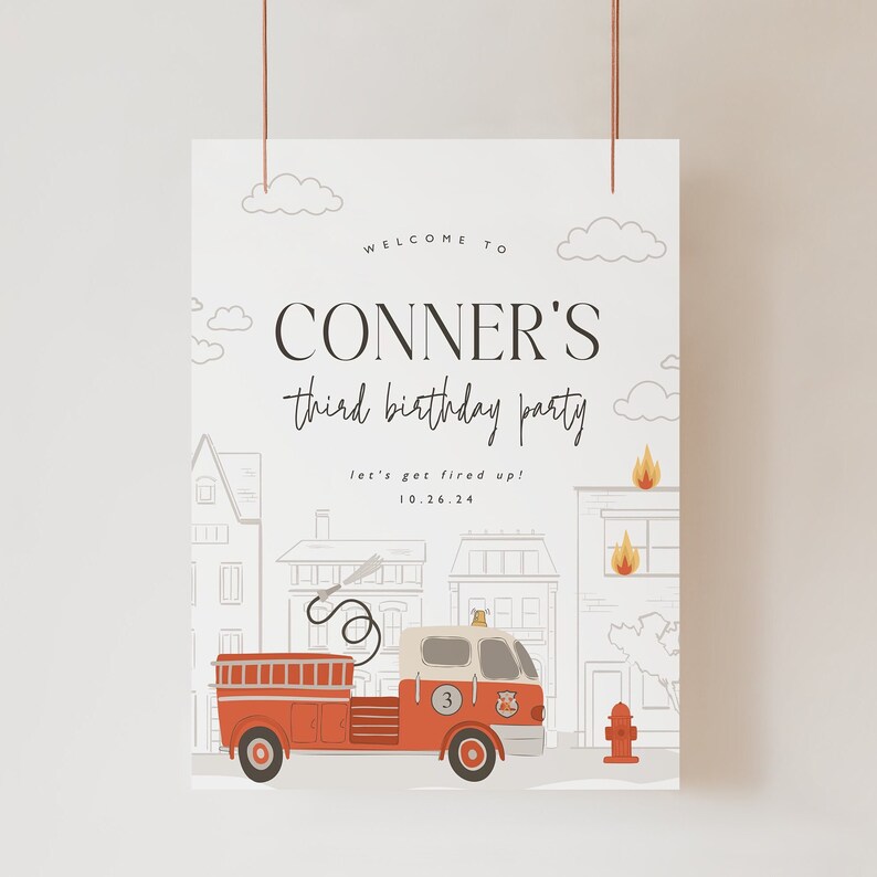 Firetruck Welcome Sign Firefighter Birthday Party Sign Fireman Party ...