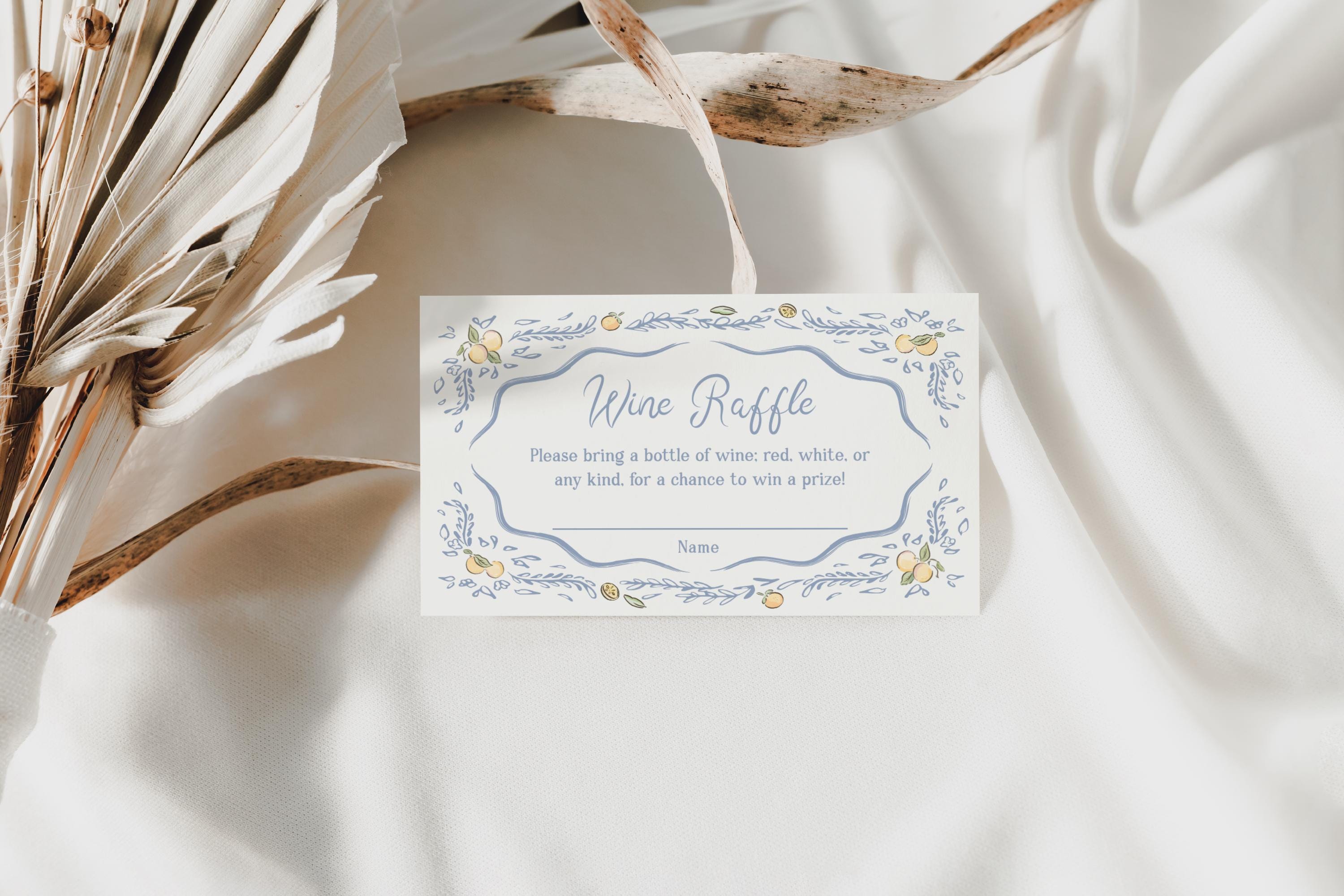 Wine Raffle Sign and Card Template Hand Drawn Wine Raffle Game Coastal ...
