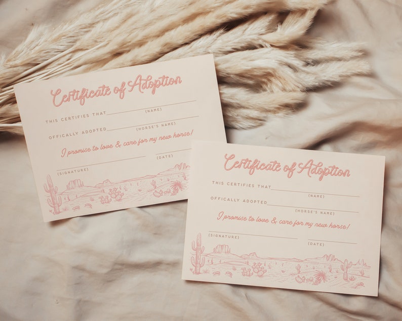 Adopt a Horse Adoption Certificate Wild West Cowgirl Birthday Rodeo ...