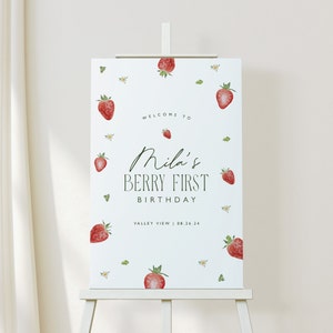 Berry First Birthday Welcome Sign, Strawberry Birthday Party Sign ...