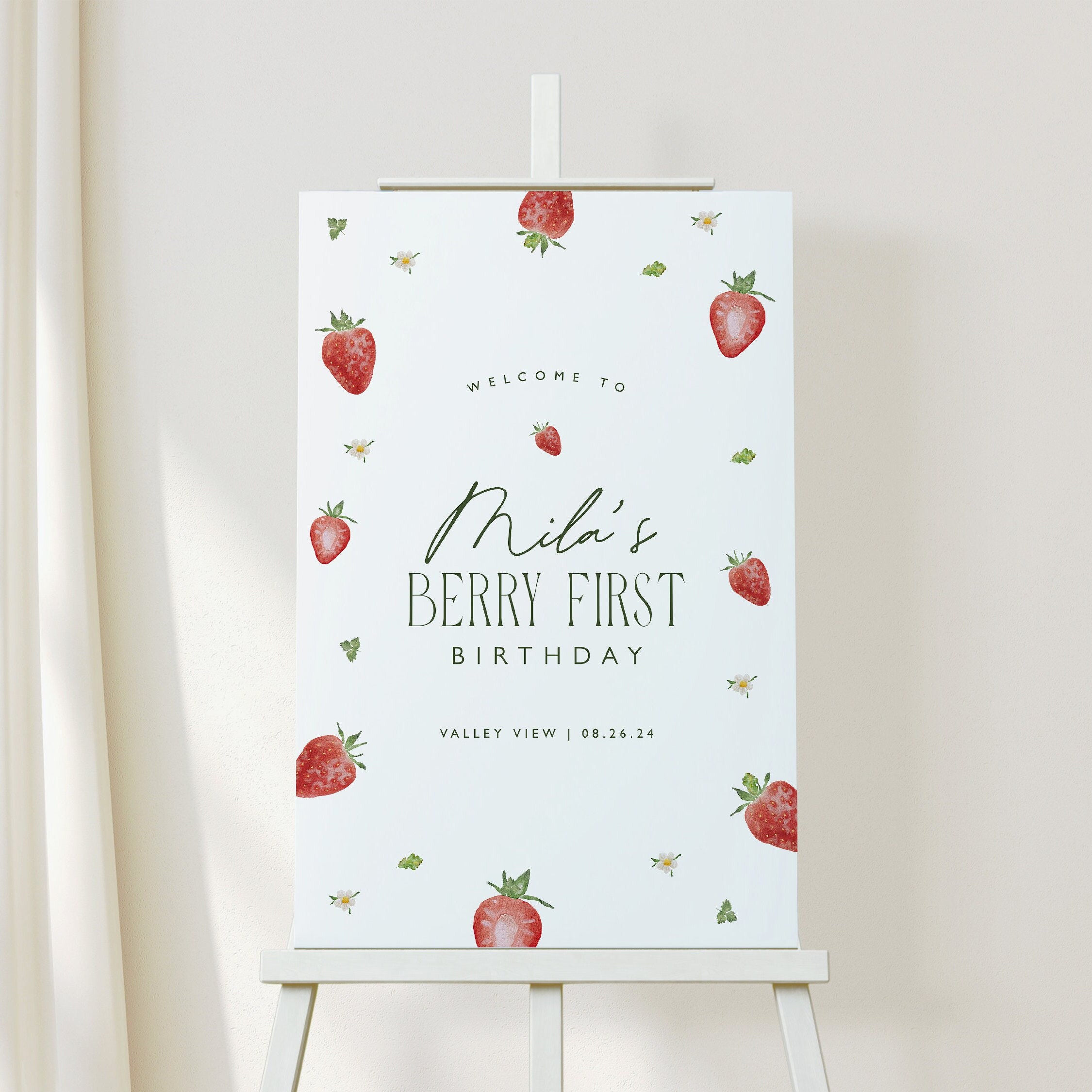 Berry First Birthday Welcome Sign, Strawberry Birthday Party Sign ...