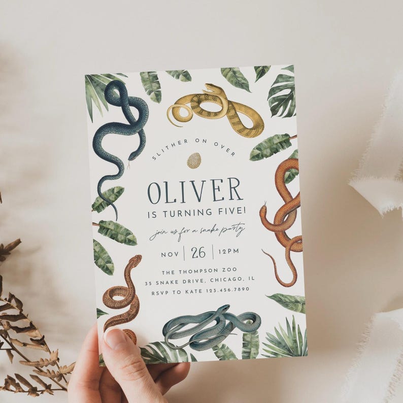 Snake Birthday Invitation Reptile Party Invite Modern Snake Invitation ...