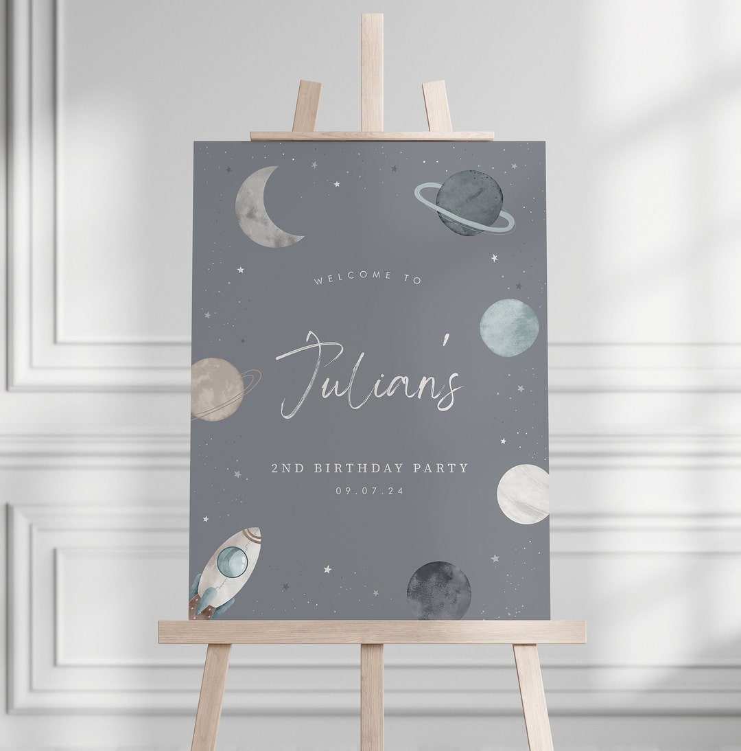 Space Birthday Welcome Sign Planets Rocket Spaceship Birthday Sign ...