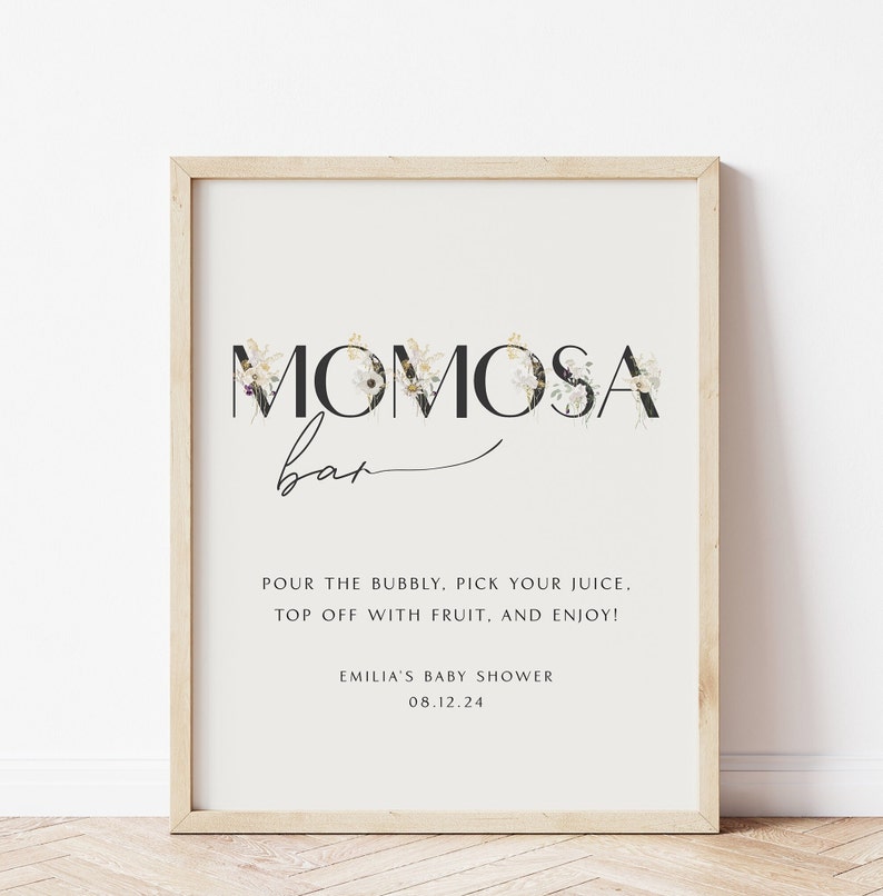 Mimosa Bar Sign, Momosa Bar Sign, Baby in Bloom Shower, Minimalist Baby ...