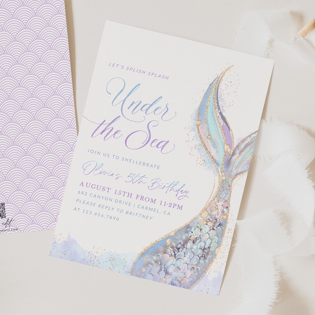 Mermaid Tail Birthday Invitation Under the Sea Invite Mermaid ...