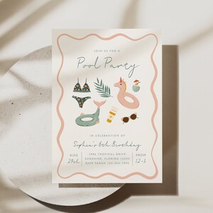 Pool Party Invitation Dive in Pool Party Birthday Invitation Boho ...