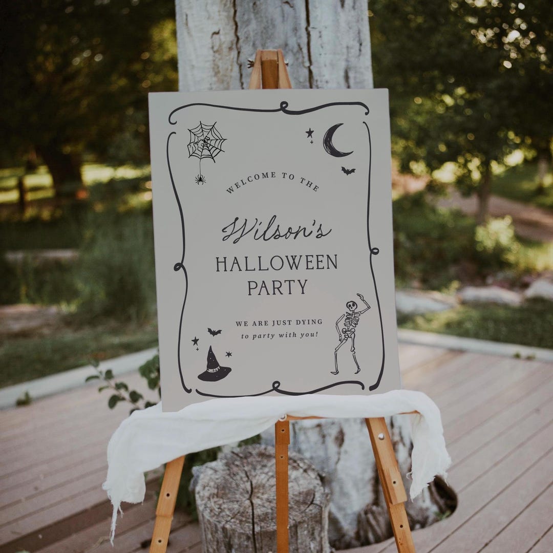 Halloween Party Welcome Sign Template Editable Hand Drawn Costume Party ...