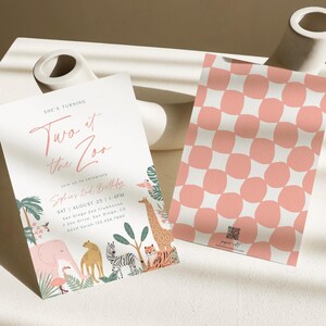 Two at the Zoo Birthday Invitation Party Animals Editable Invitation ...