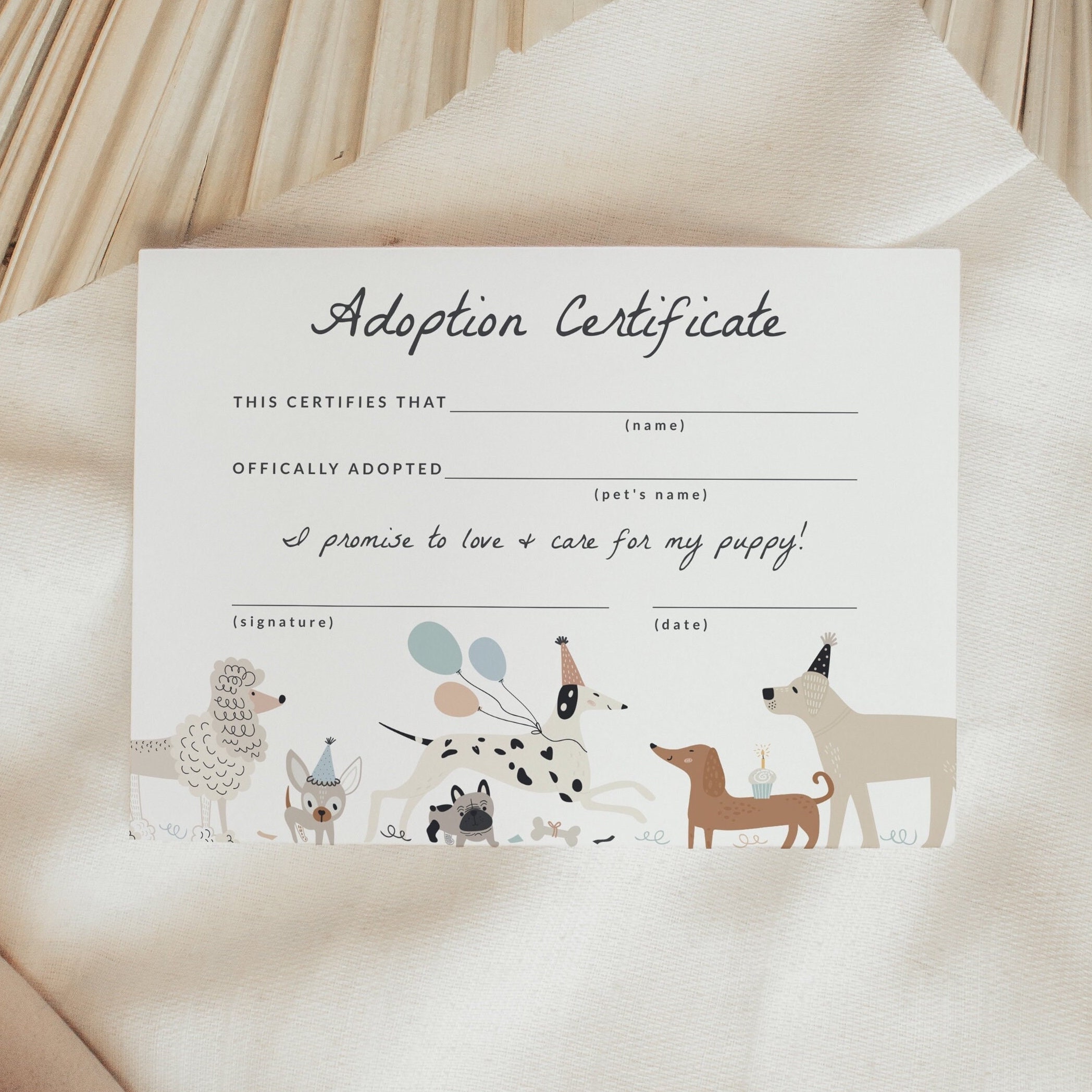 Dog Adoption Certificate, Adopt a Puppy Form, Puppy Pawty Birthday ...