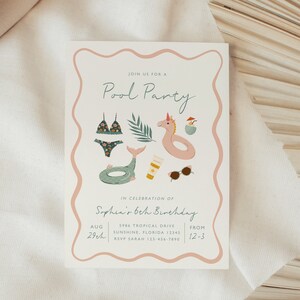 Pool Party Invitation Dive in Pool Party Birthday Invitation Boho ...
