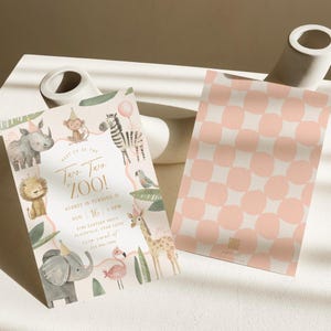 Two Two Zoo Invitation Safari Animals Birthday Party Invite Girl Zoo ...