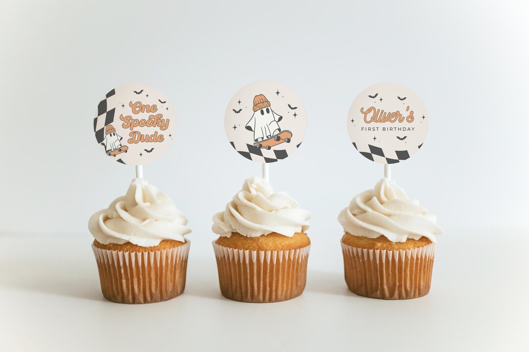 Editable Halloween Cupcake Toppers Spooky Round Label One Spooky Dude ...