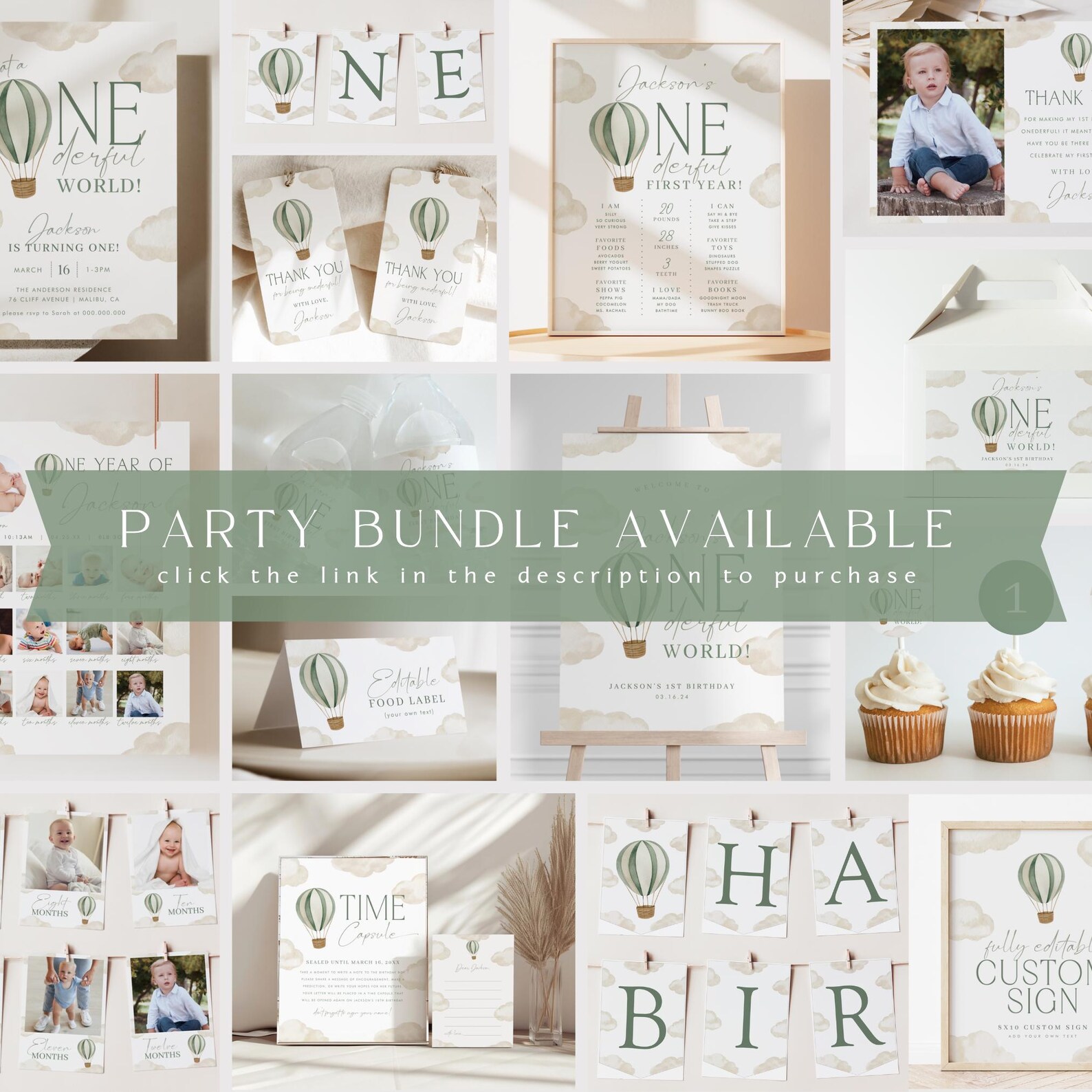 First Birthday Photo Sign Hot Air Balloon Onederful Year Milestone Sign ...