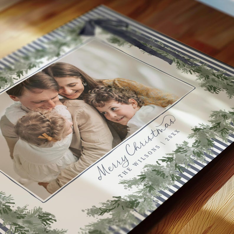 Christmas Photo Card Navy Holiday Picture Card Template Editable ...