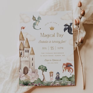 Princess and Dragons Birthday Invitation Magical Castle Birthday Invite ...