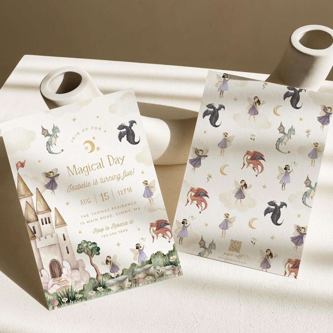 Fairies and Dragons Birthday Invitation Magical Castle Birthday Invite ...