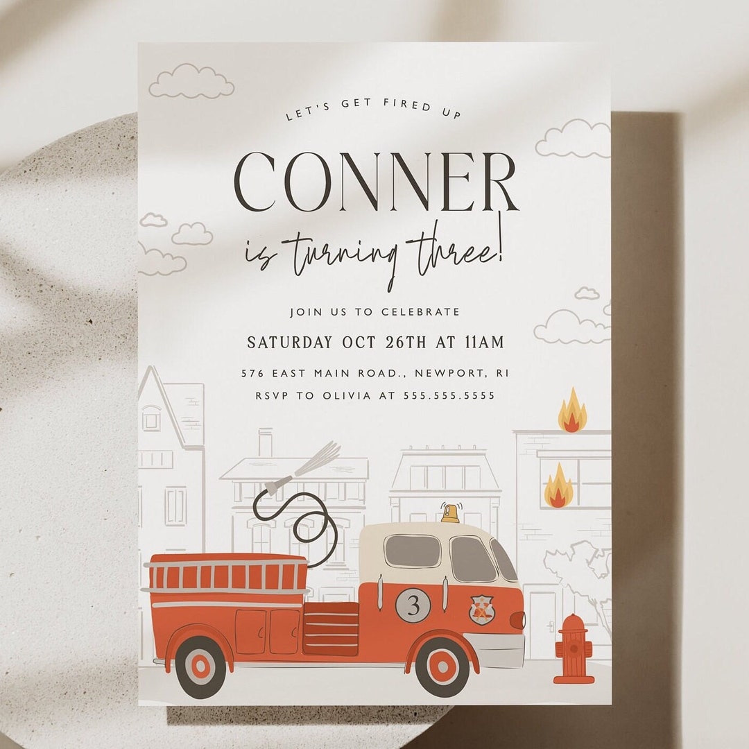Firetruck Birthday Invitation, Firetruck Birthday Party, Fire Truck ...