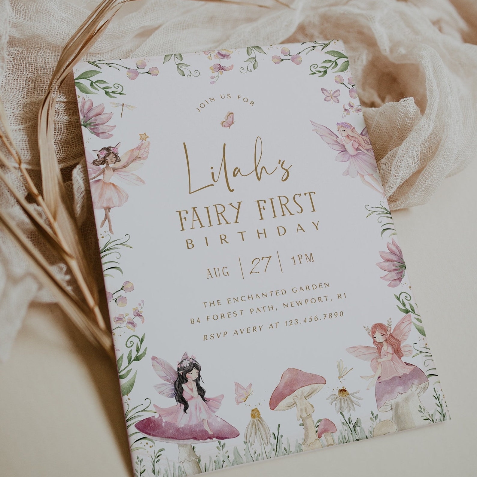 Fairy First Birthday Invitation Fairy Birthday Party Mushroom Garden ...