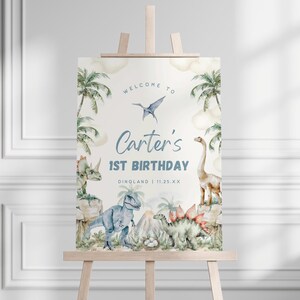 Dinosaur Sign Template Customizable Sign Editable Dinosaur Party Poster ...