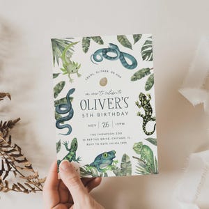 Reptile Birthday Invitation Snake Party Invite Modern Lizard Invitation ...