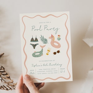 Pool Party Invitation Dive in Pool Party Birthday Invitation Boho ...